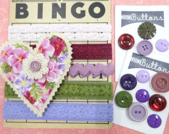 Sew FUN Vintage Sewing Notions Mix Trims Lace Rick Rack Yards Buttons ...