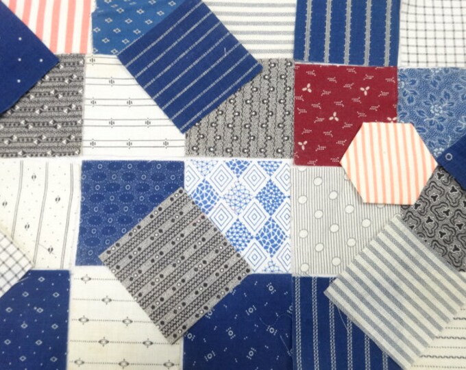 Authentic OLD Calico Shirting Fabric Nine Patch Sampler Charm Postage ...