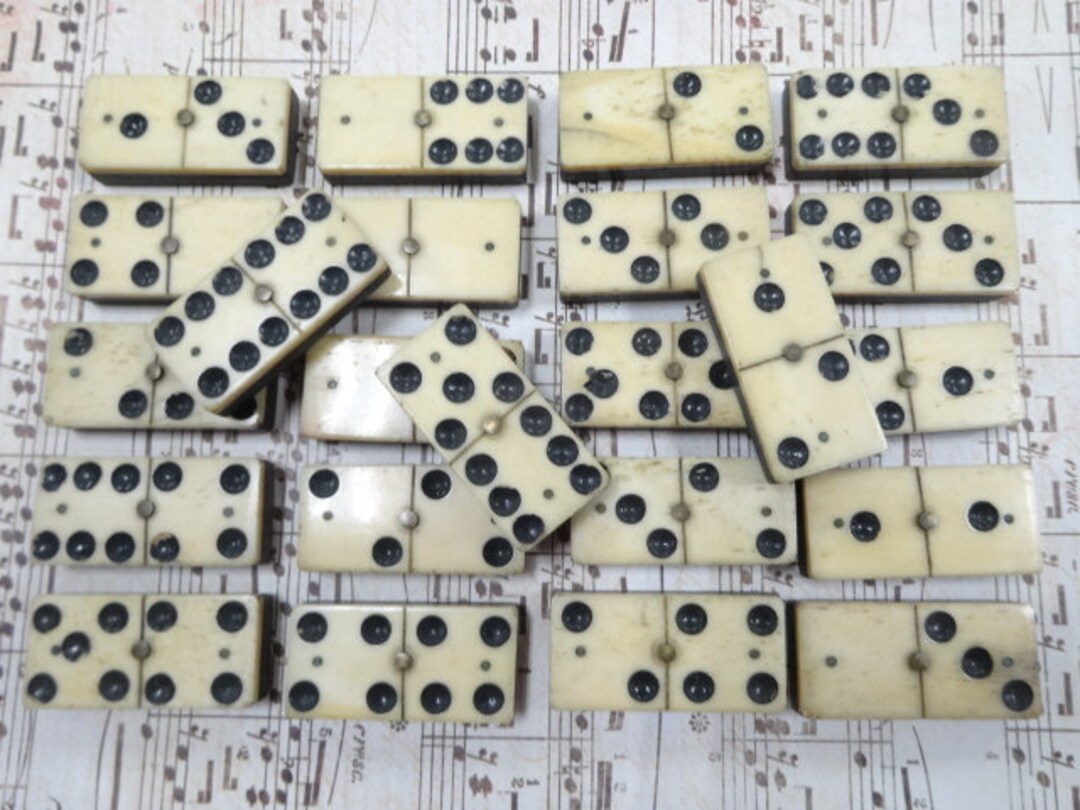 Antique Bovine Bone and Ebony Dominoes Tile Game Lot 23 Each Old ...