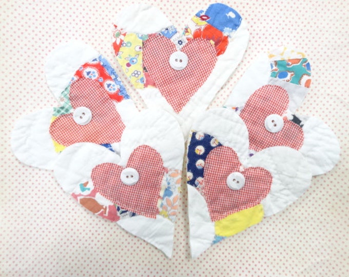 Tattered Antique Vintage Heart Shape Patchwork Pieces Cutter Quilt Primitive Applique Lot 5 Each ...
