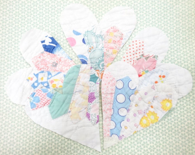 Tattered Antique Vintage Heart Shape Patchwork Pieces Cutter Quilt Primitive Applique Lot 5 Each ...