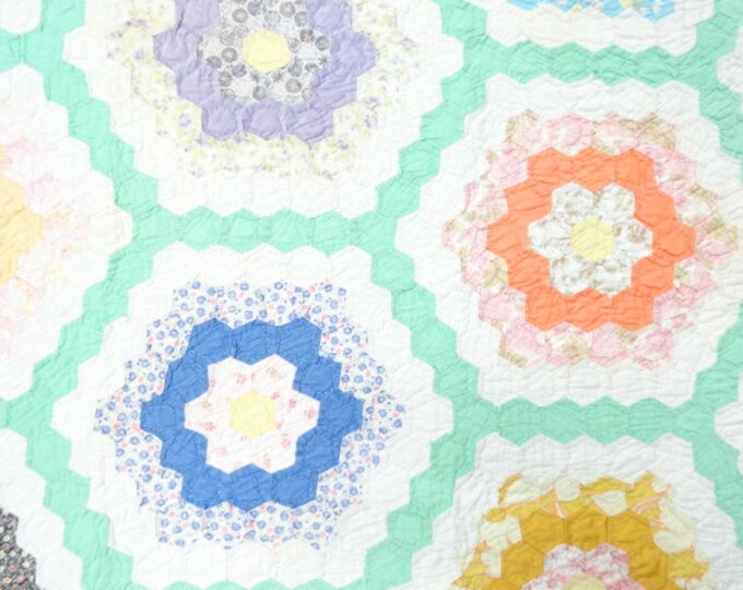 Pretty Posies Postage Stamp Patchwork Cutter Quilt Piece 32" by 21" Farmhouse Cottage Chic ...