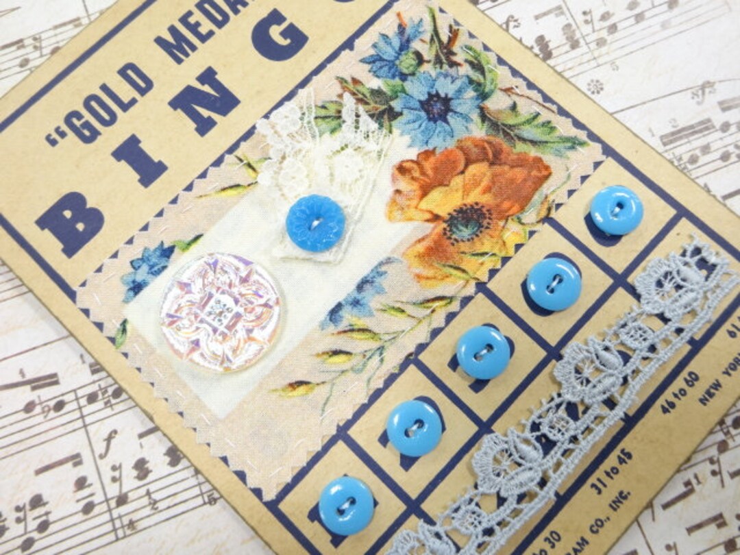 Bingo Button Art Card Vintage Antique Sewing Buttons Novelty Display ...