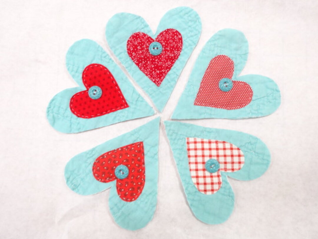 Tattered Antique Vintage Heart Shape Patchwork Pieces Cutter Quilt Primitive Applique Lot 5 Each ...