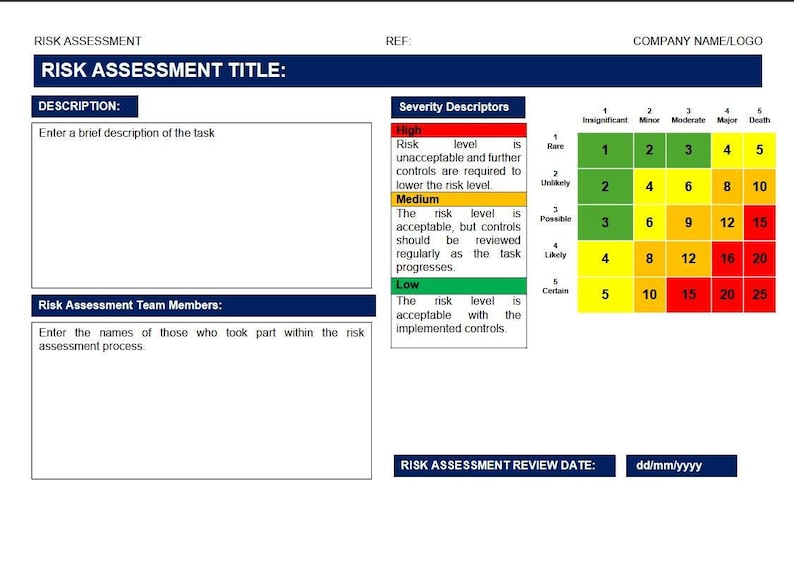 Blank Microsoft Word Risk Assessment Template - Etsy UK