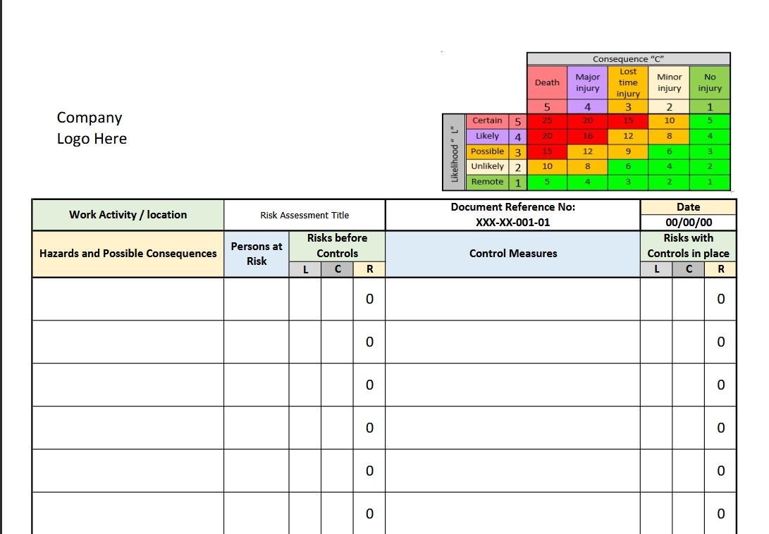 Blank Risk Assessment Template - Excel - Fully Customisable, Editable ...
