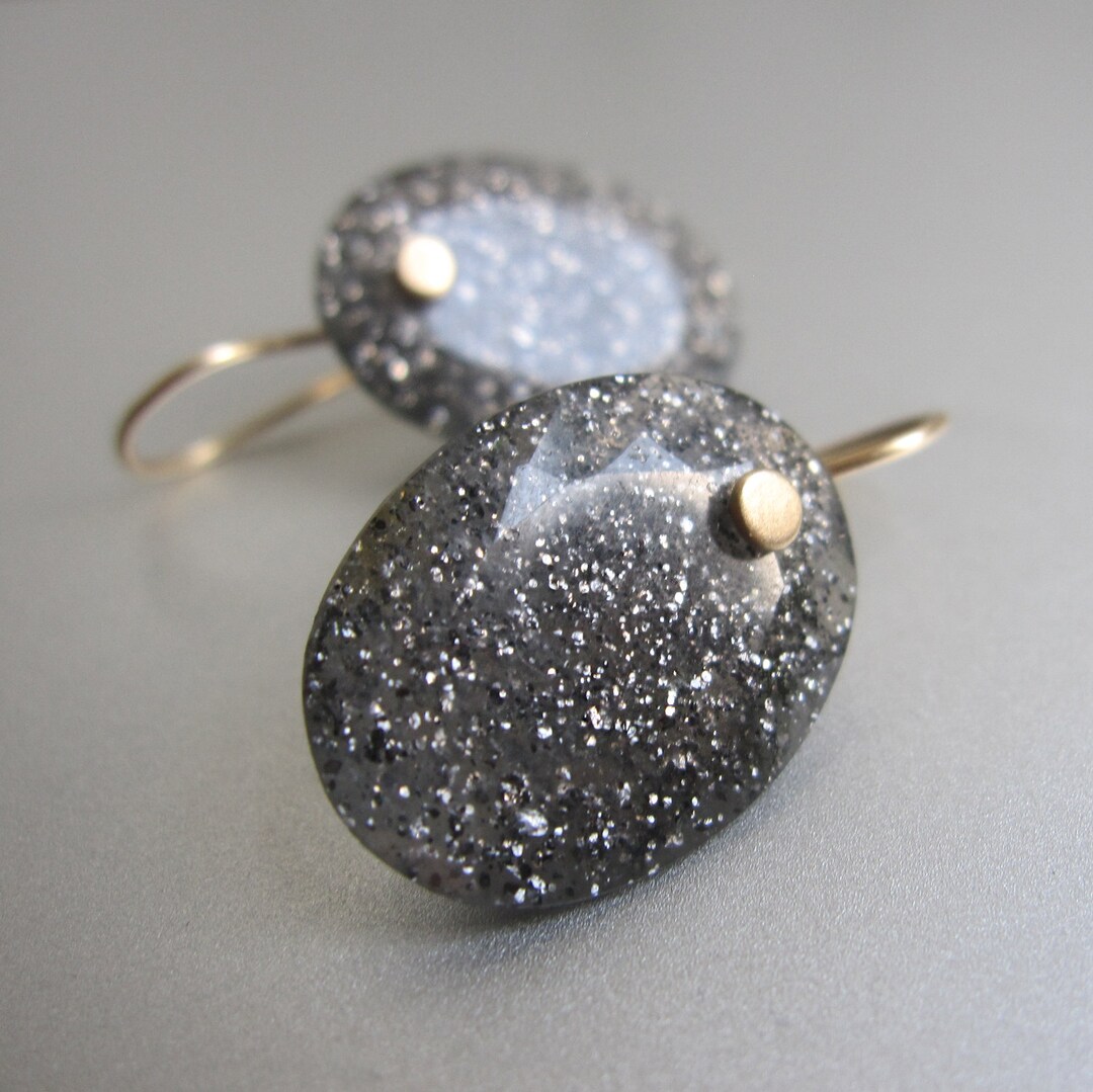 Black Sunstone Rose Cut Oval Drops, Solid 14k Gold Earrings - Etsy