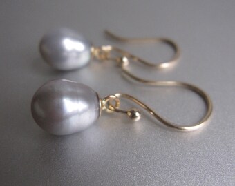 Large Gray Freshwater Pearls Solid 14k Gold Drop Earrings | Etsy
