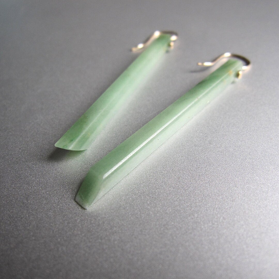 Long Light Green Nephrite Jade Sticks, Canadian Jade, Solid 14k Gold ...