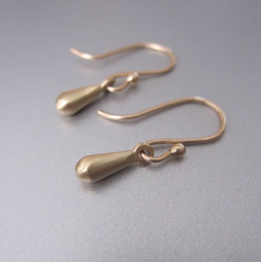 Solid Gold Drop Earrings 14k Gold Elongated Drop Earrings - Etsy