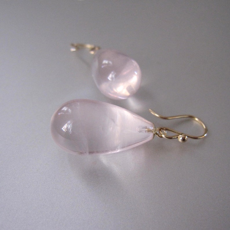 Smooth Rose Quartz Long Drops Solid 14k Gold Earrings - Etsy