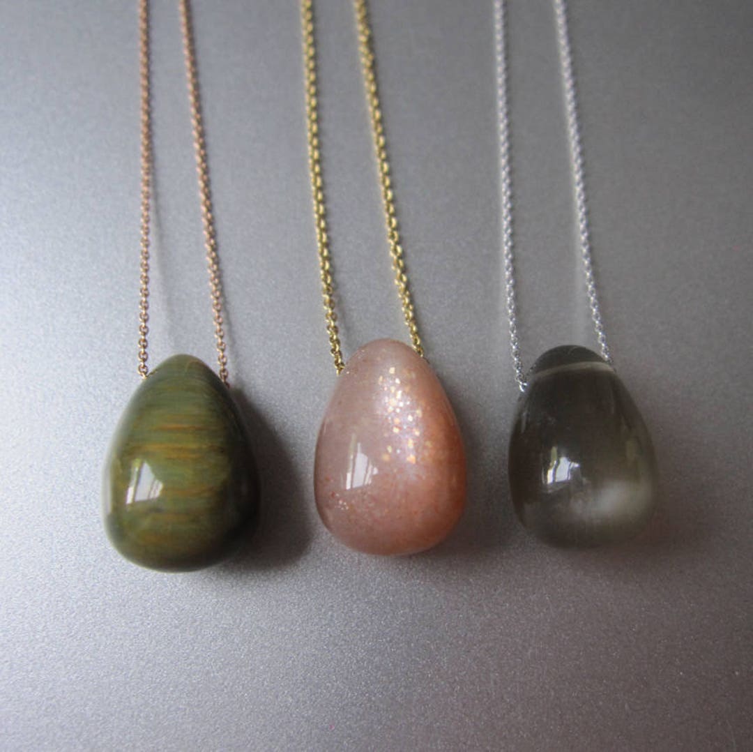 Solitaire Stone Jelly Bean Choose Your Stone Choose Your Chain Solid ...