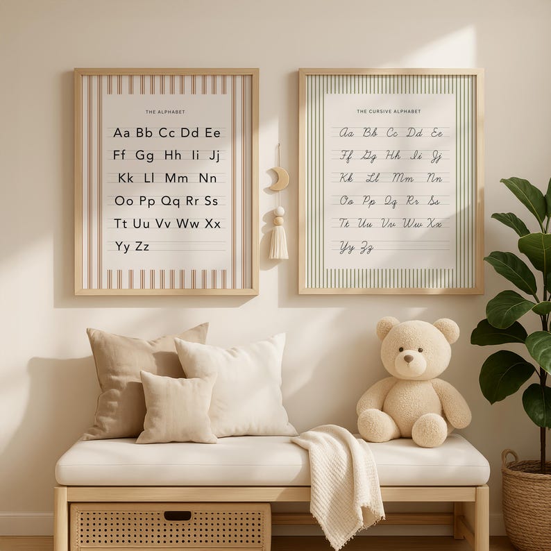 Cursive Alphabet Poster, Modern Cursive ABC Poster, Kids Learning Decor ...