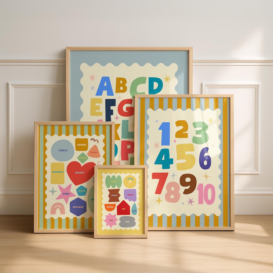 Alphabet, Numbers, Shapes & Colors Poster for Kids, Educational Wall ...