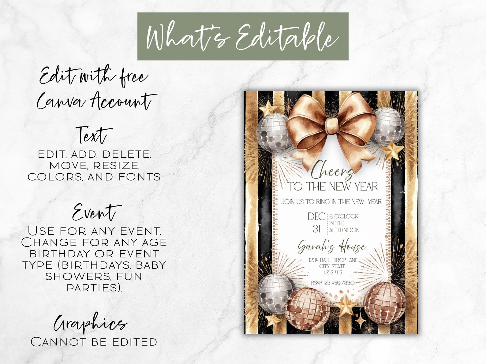 Editable New Years Invitation | Family Friend NYE Party | Cheers to the ...