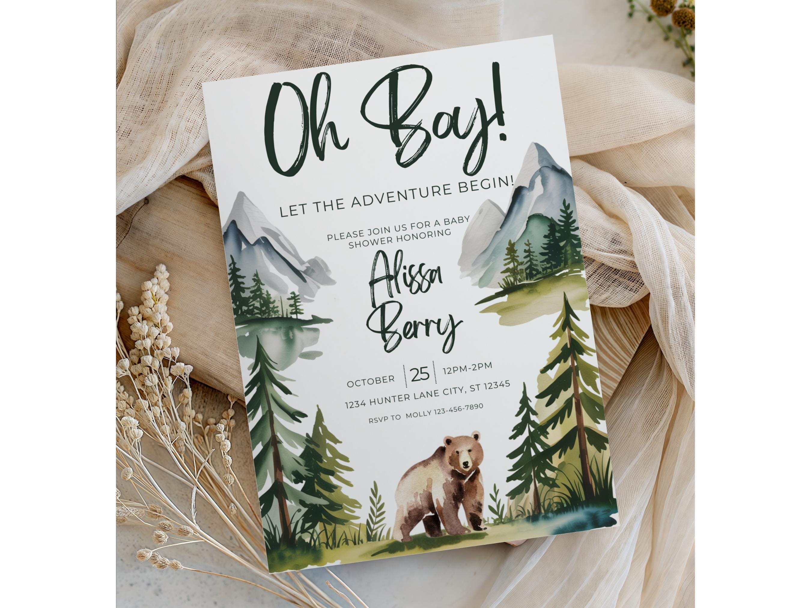 Editable Forest Baby Invite | Boy Baby Adventure Begins Sprinkle | Camp ...