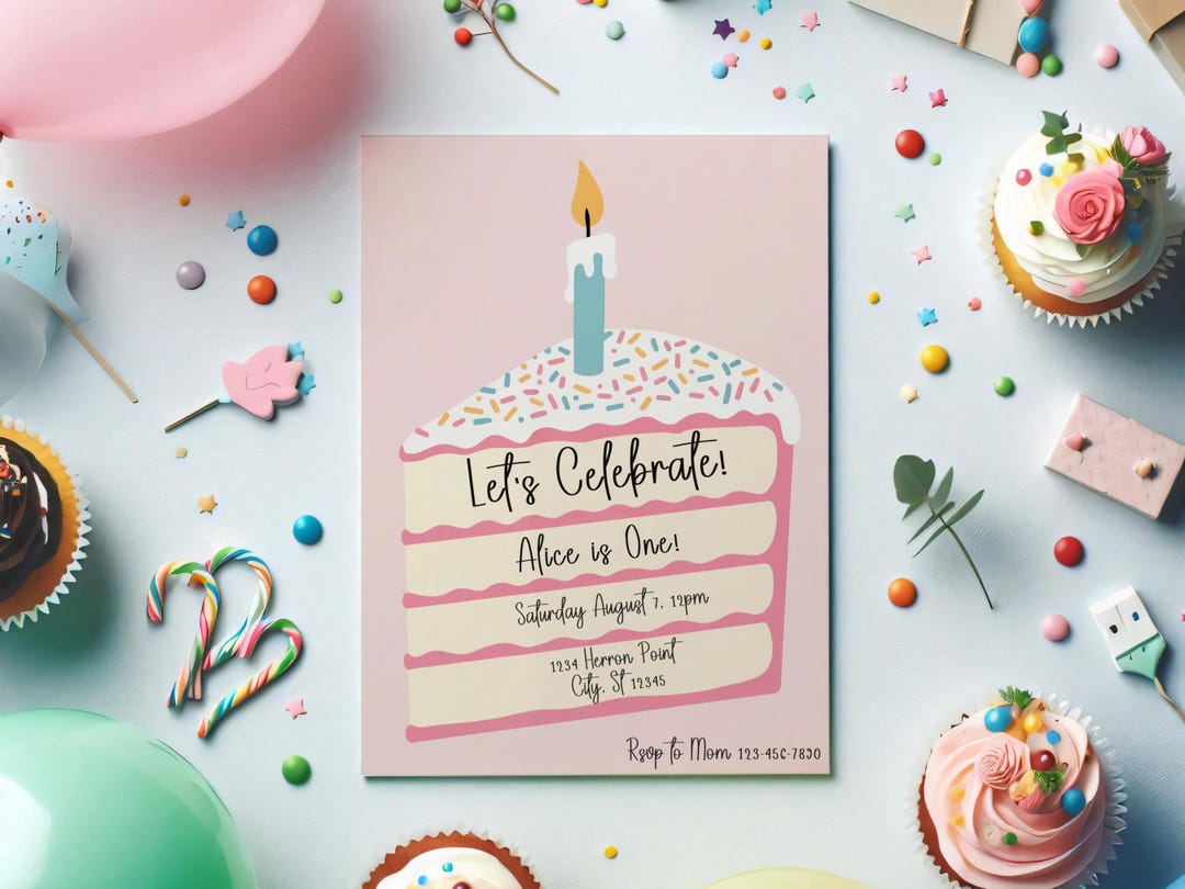 Cake Invite Digital | Cake Themed Invite | Lets Celebrate Party | One ...