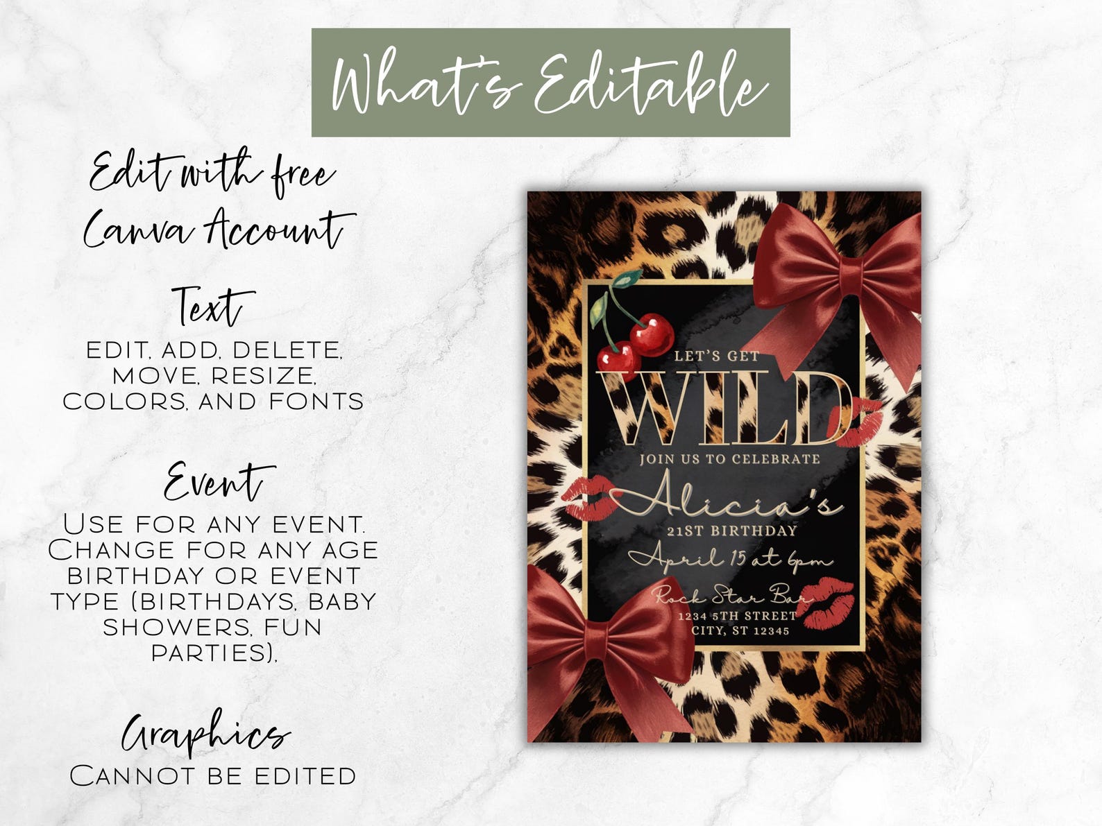 Editable Lets Get Wild Cheetah Cherry Themed Birthday Invitation | Chic ...