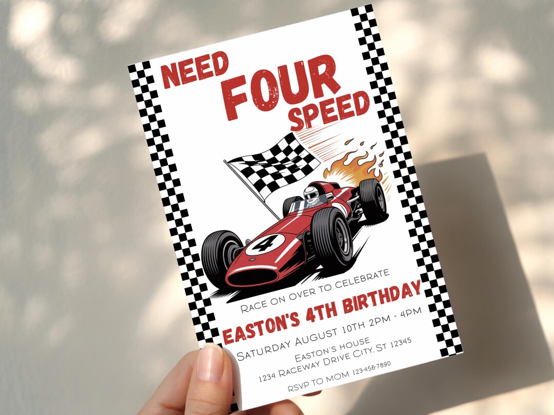 Need Four Speed Race Car Birthday Invitation Template | Car 4th ...