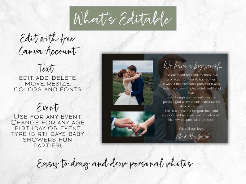 Editable Elopement Announcement | We Got Married | Minimalist Elopement ...
