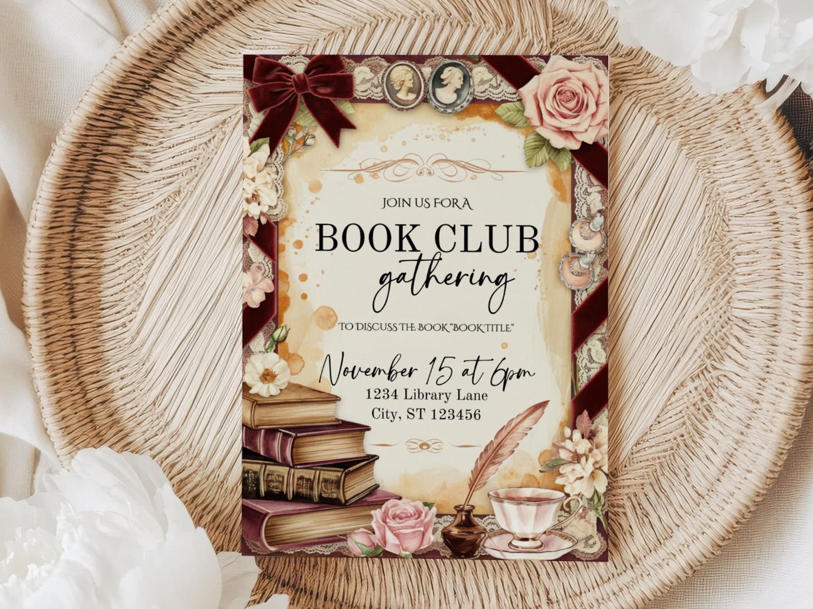 Editable Book Club Invitation | Cozy Girl Book Club | Library ...