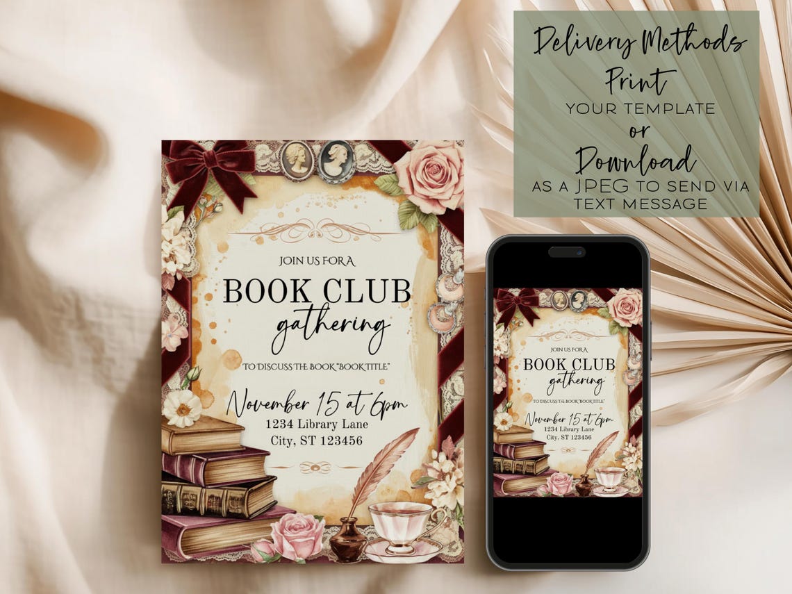 Editable Book Club Invitation | Cozy Girl Book Club | Library ...