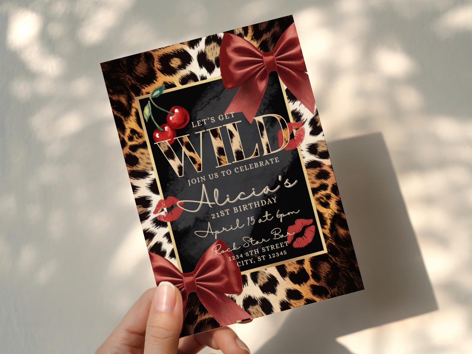 Editable Lets Get Wild Cheetah Cherry Themed Birthday Invitation | Chic ...
