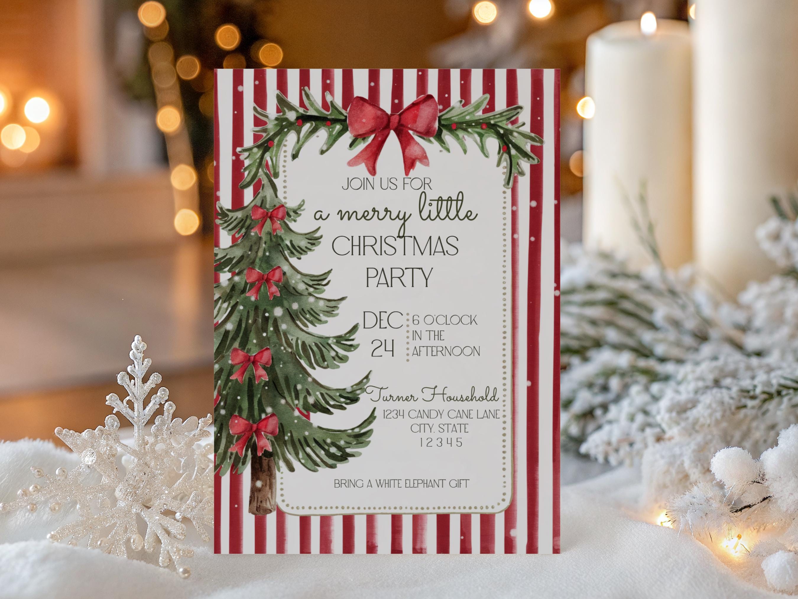 Editable Red Bow Holiday Gathering Invitation | Red Ribbon Company ...