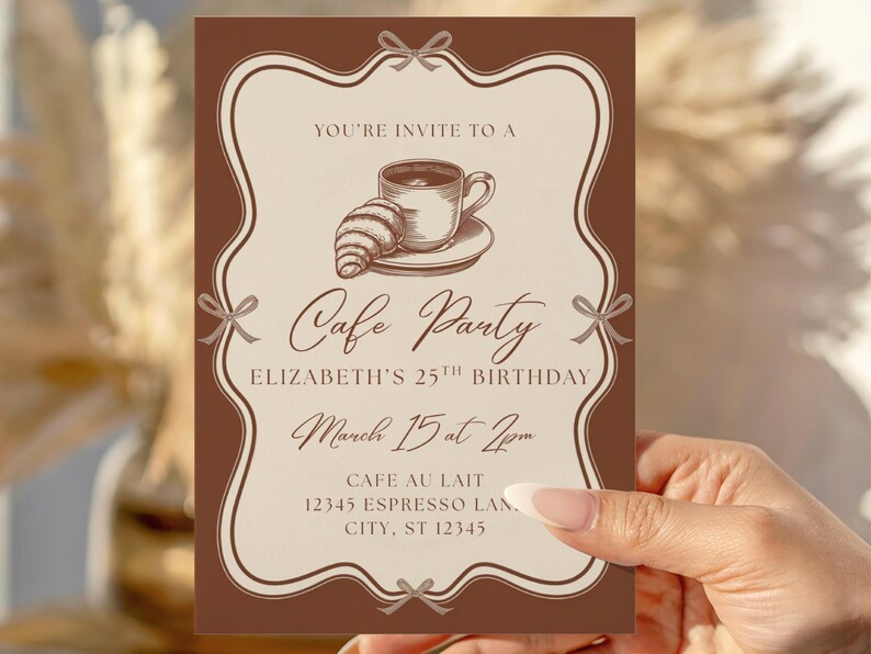 Editable Cafe Birthday Invitation | Hand Drawn Cozy Coffee Shop ...