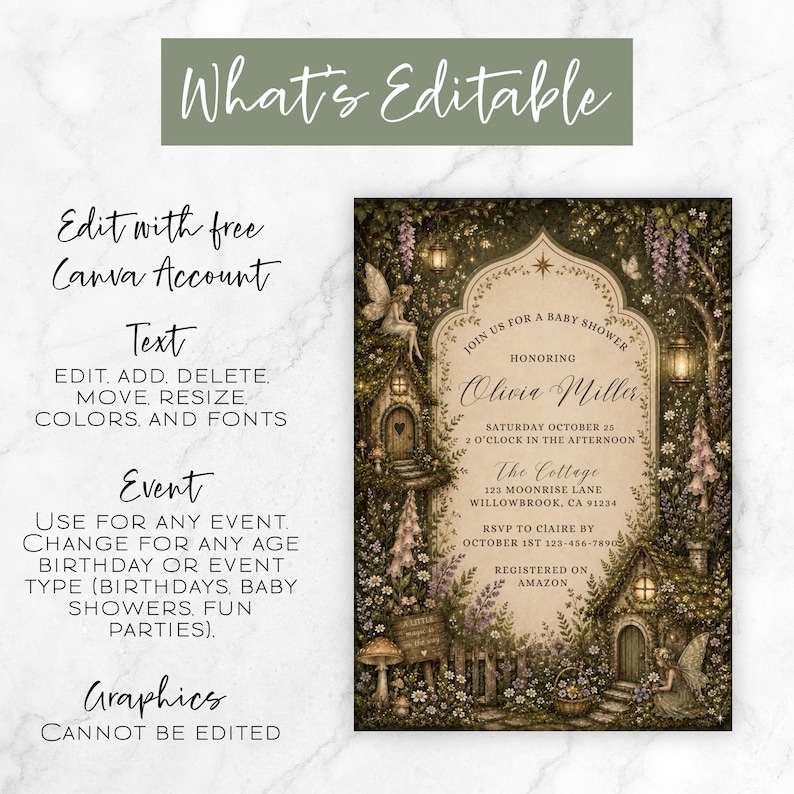 Cottagecore Fairy Baby Shower Invitation, Enchanted Garden Baby Shower ...