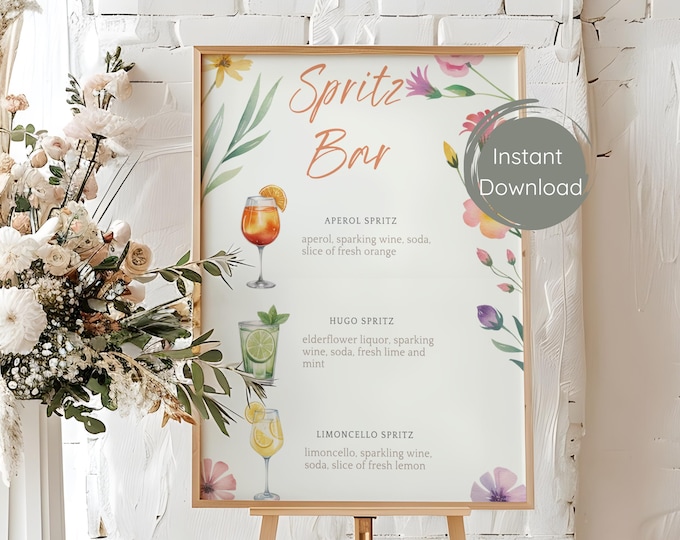 Editable Spritz Bar Sign: Wedding Cocktail Menu Canva Template (digital ...