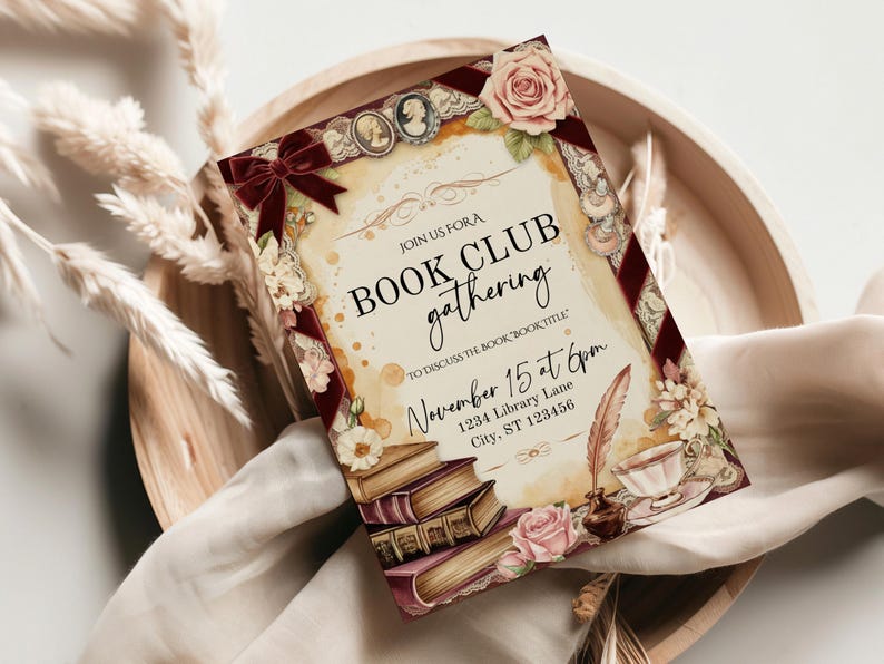 Editable Book Club Invitation | Cozy Girl Book Club | Library ...
