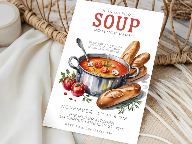 Editable Potluck Invitation Template | Potluck Dinner | Soup Cook off ...