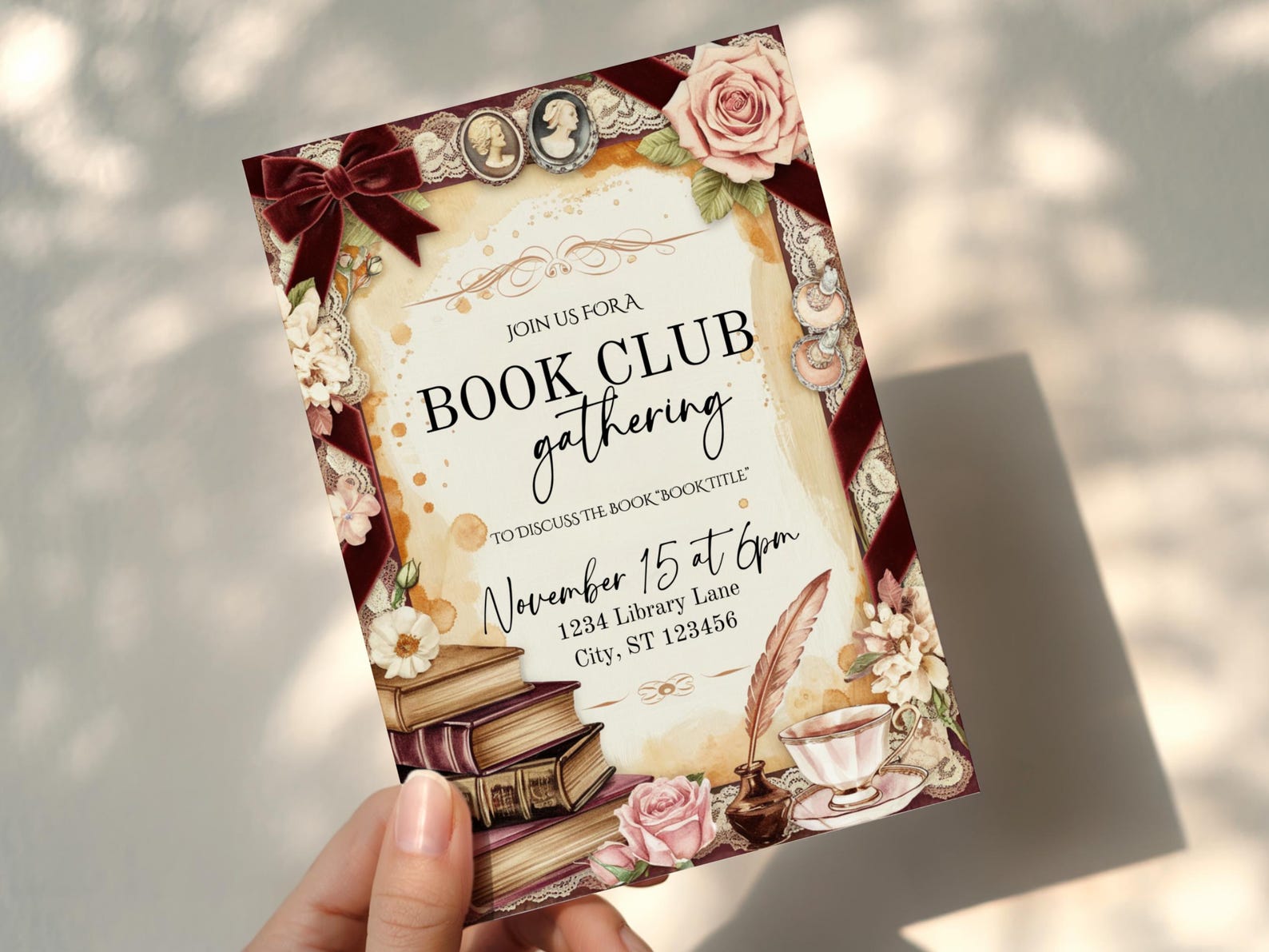 Editable Book Club Invitation | Cozy Girl Book Club | Library ...
