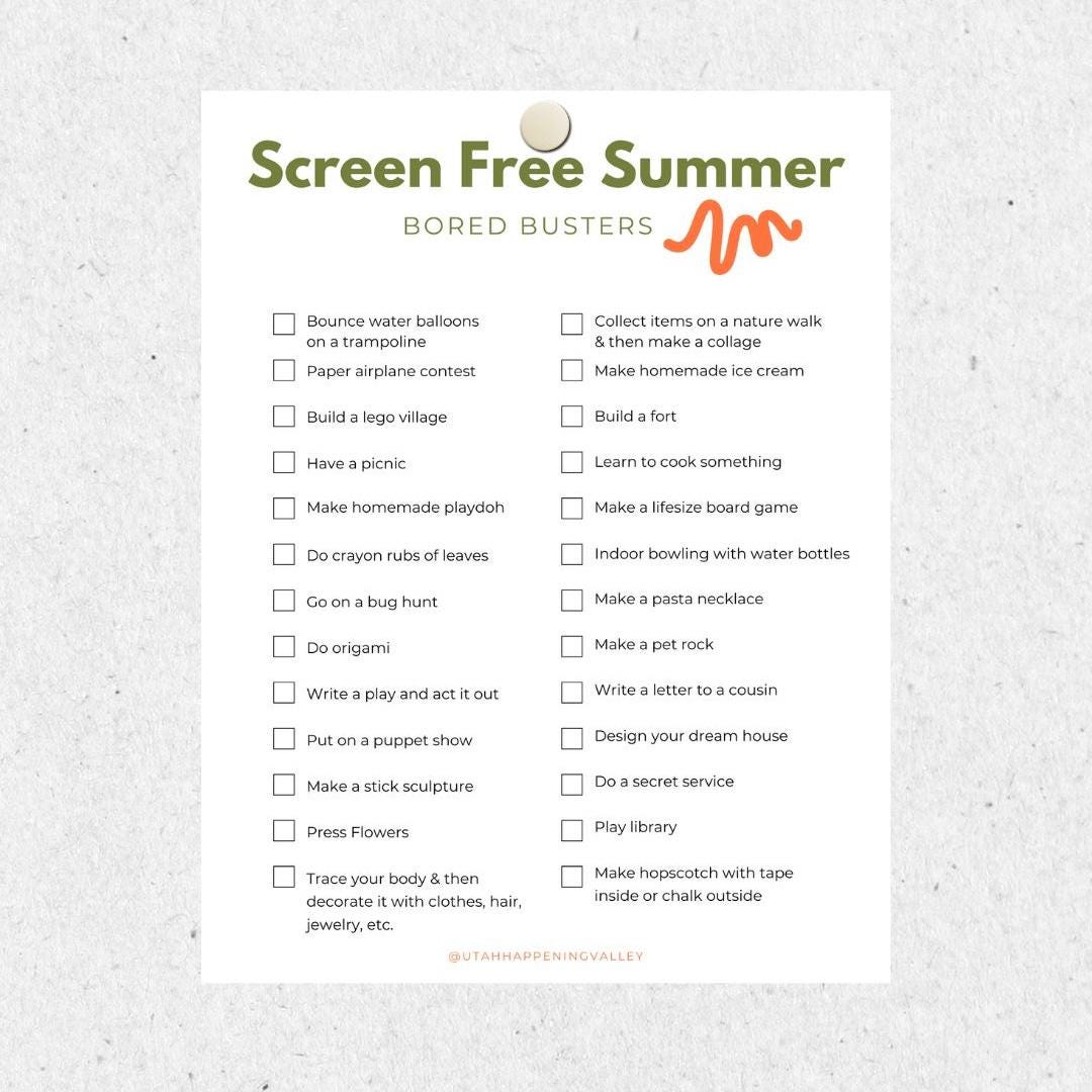 Screen Free Summer List Printable Digital Download - Etsy
