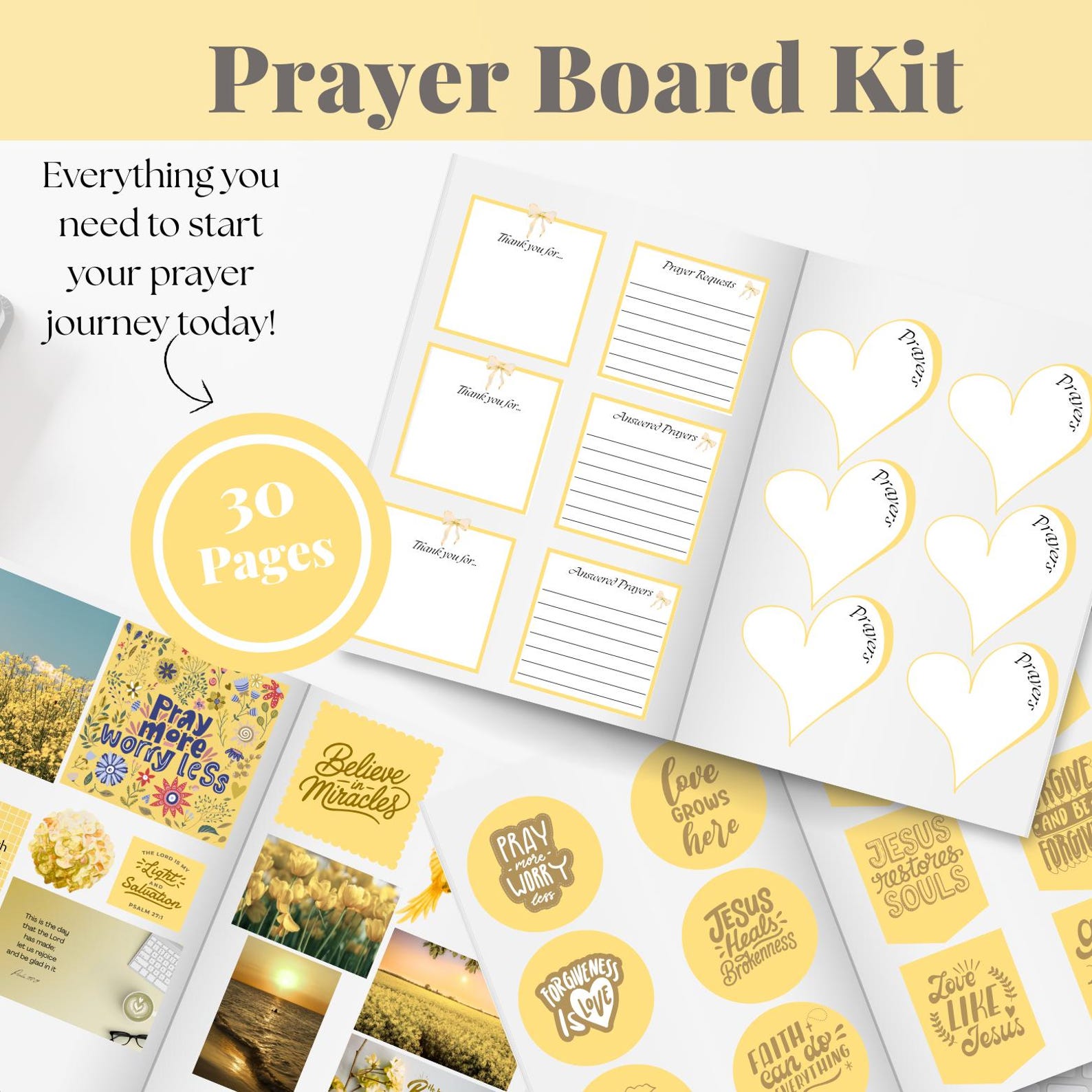 Printable Prayer Board Kit, Prayer Board Kit, Prayer Board, Yellow ...