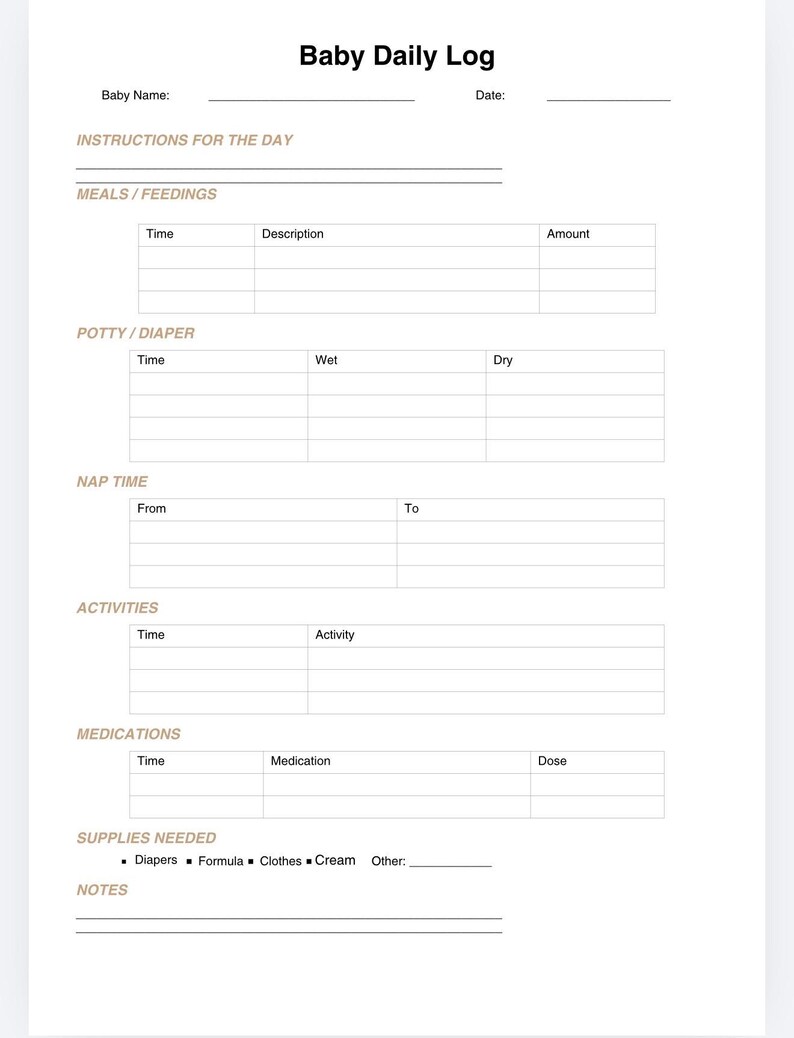 Baby Daily Log Printable | Daycare Baby Sheet | Feeding, Diaper & Nap ...