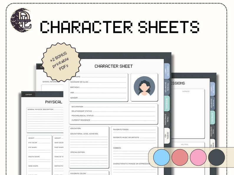 Character Sheet Printable, Digital and Editable. Fantasy, RPG, Dnd, and ...