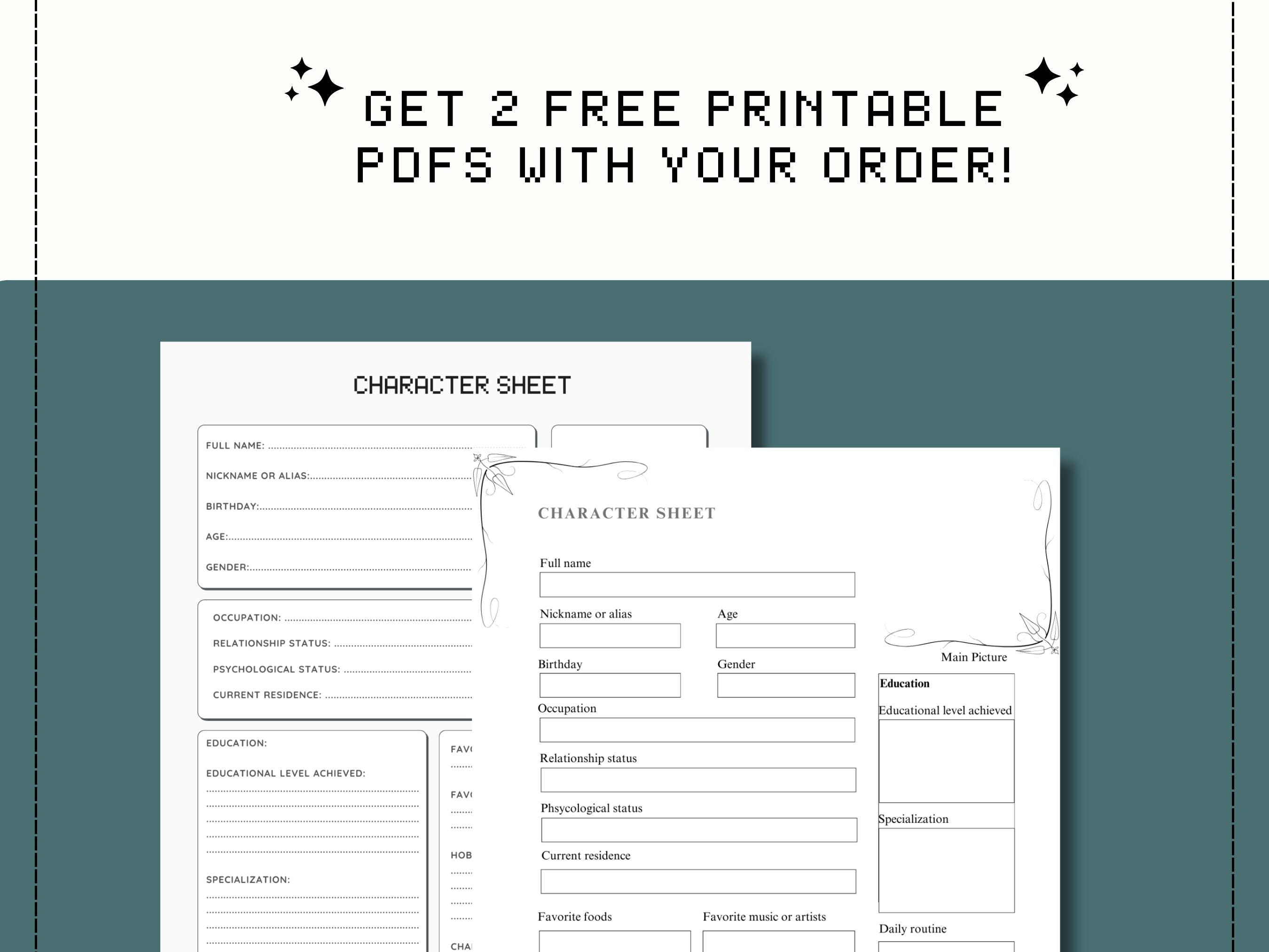 Character Sheet Printable, Digital and Editable. Fantasy, RPG, Dnd, and ...