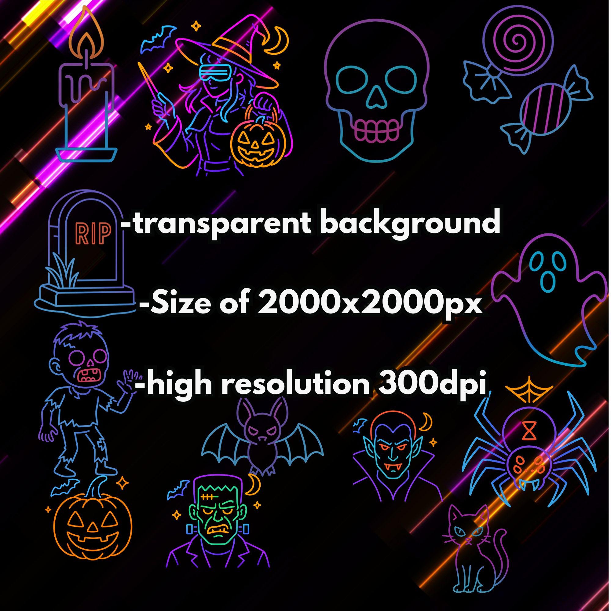 Neon Halloween Clipart Bundle: Spooky PNG Designs (digital Download) - Etsy