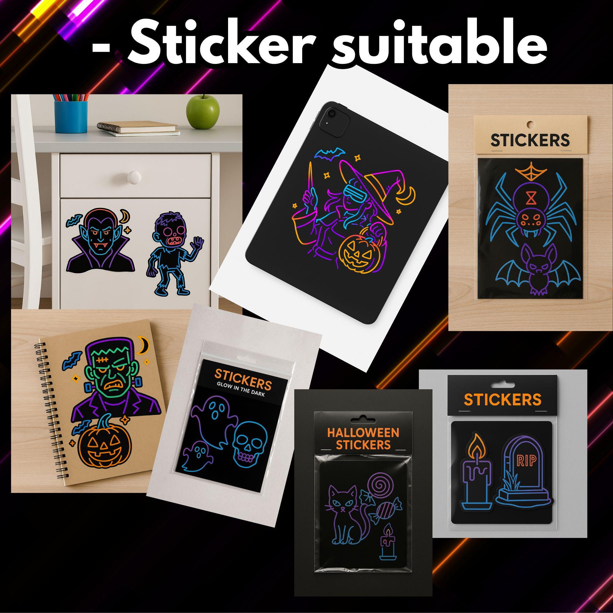Neon Halloween Clipart Bundle: Spooky PNG Designs (digital Download) - Etsy