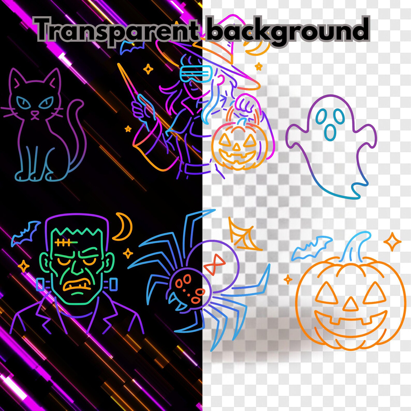 Neon Halloween Clipart Bundle: Spooky PNG Designs (digital Download) - Etsy