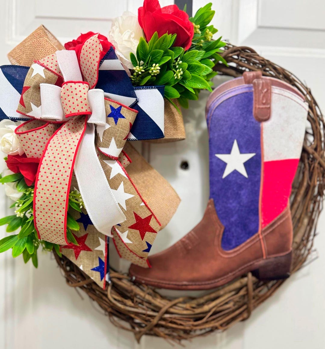 Texas Boot Floral Grapevine, Texas Wreath, Everyday Wreath, Petriotic ...