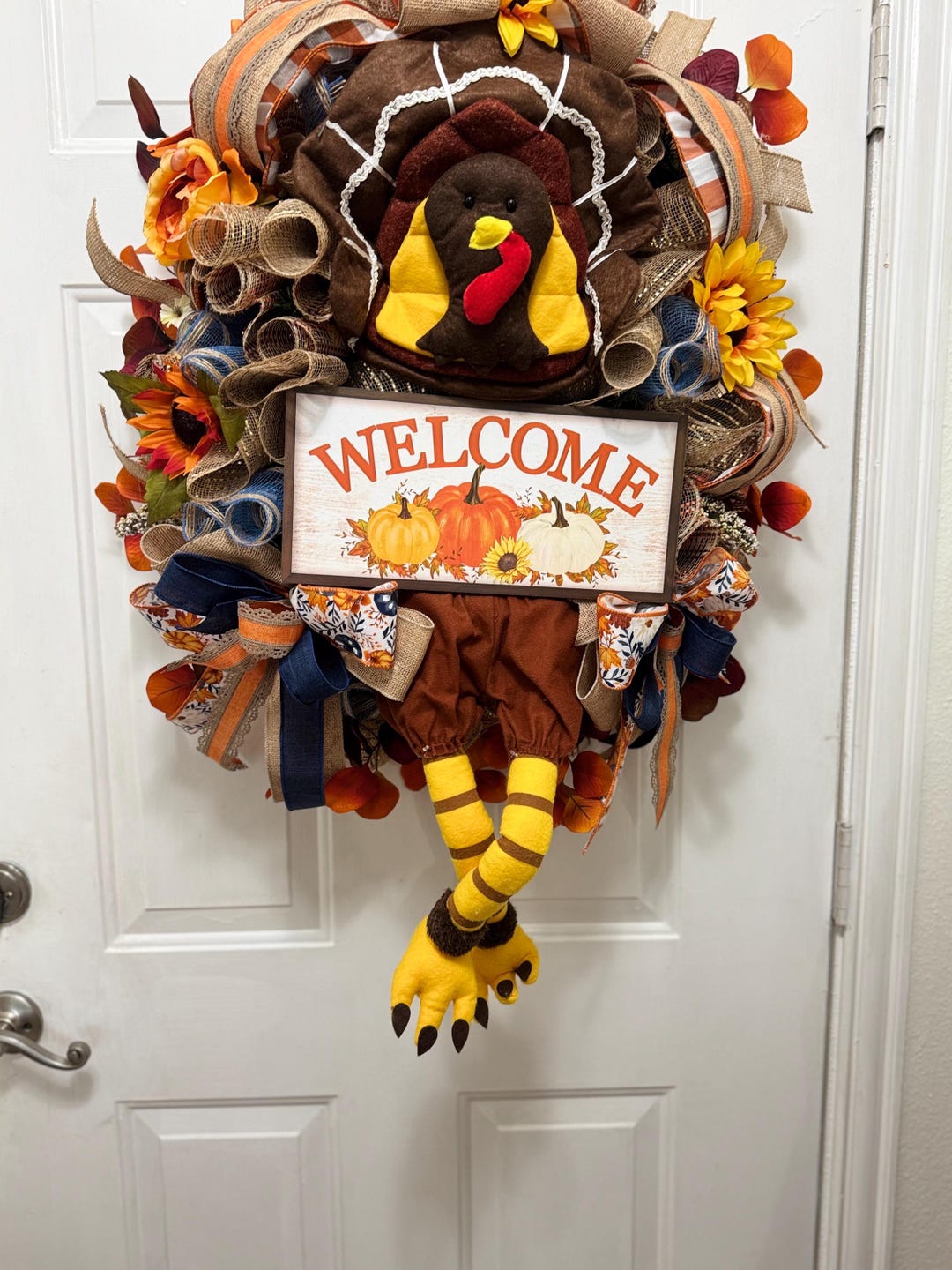 Thanksgiving Turkey Wreath With Welcome Sign | Fall Front Door Décor ...