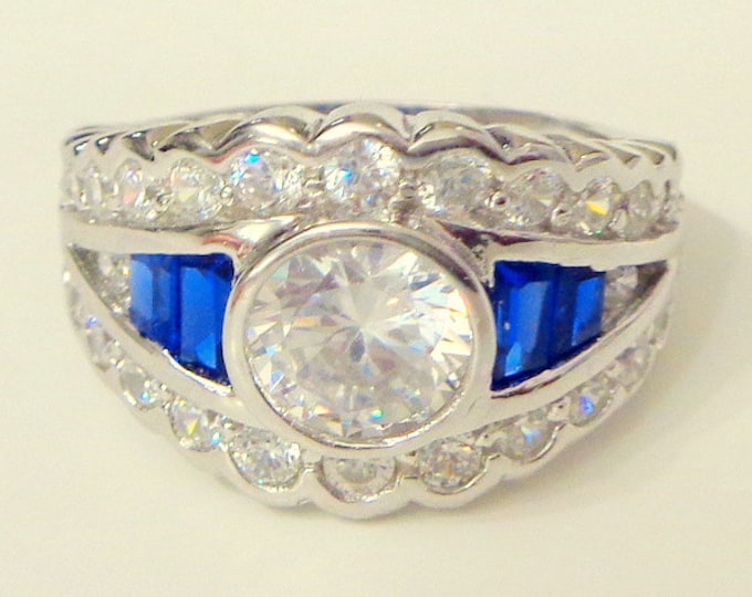 PS Diamond Cut 1.5ctw. White Topaz Ring Sapphire Platinum - Etsy