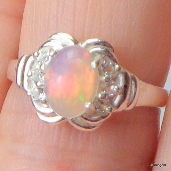 Sz 7 Welo Opal Ring White Topaz Sterling Silver | Etsy