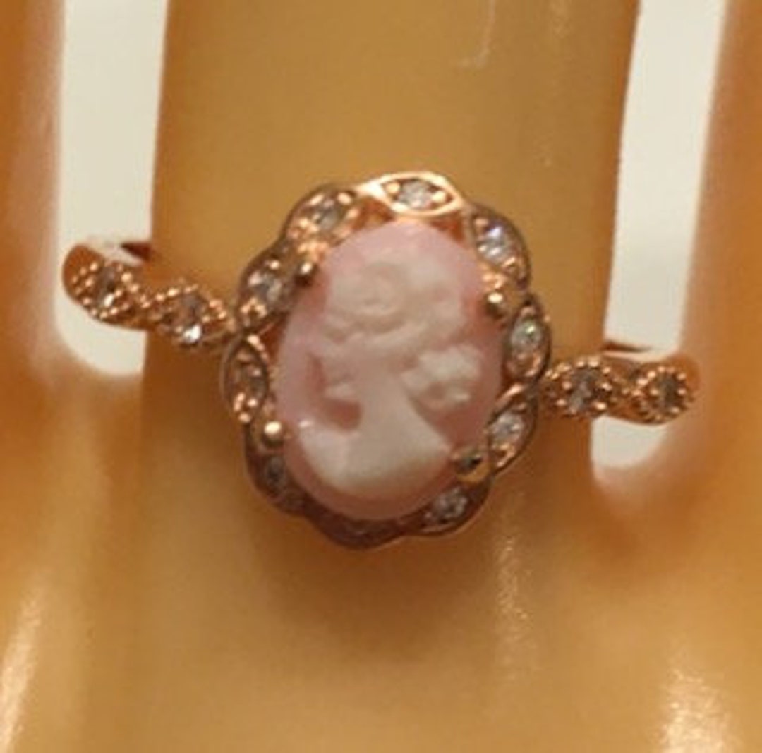 Hand Carved, Pink Conch Shell Cameos, Rose Gold Filled, Sterling Silver ...