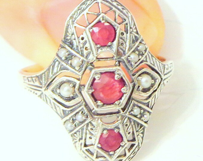 Vintage Ring Natural Ruby Ring Sterling Silver Filigree - Etsy