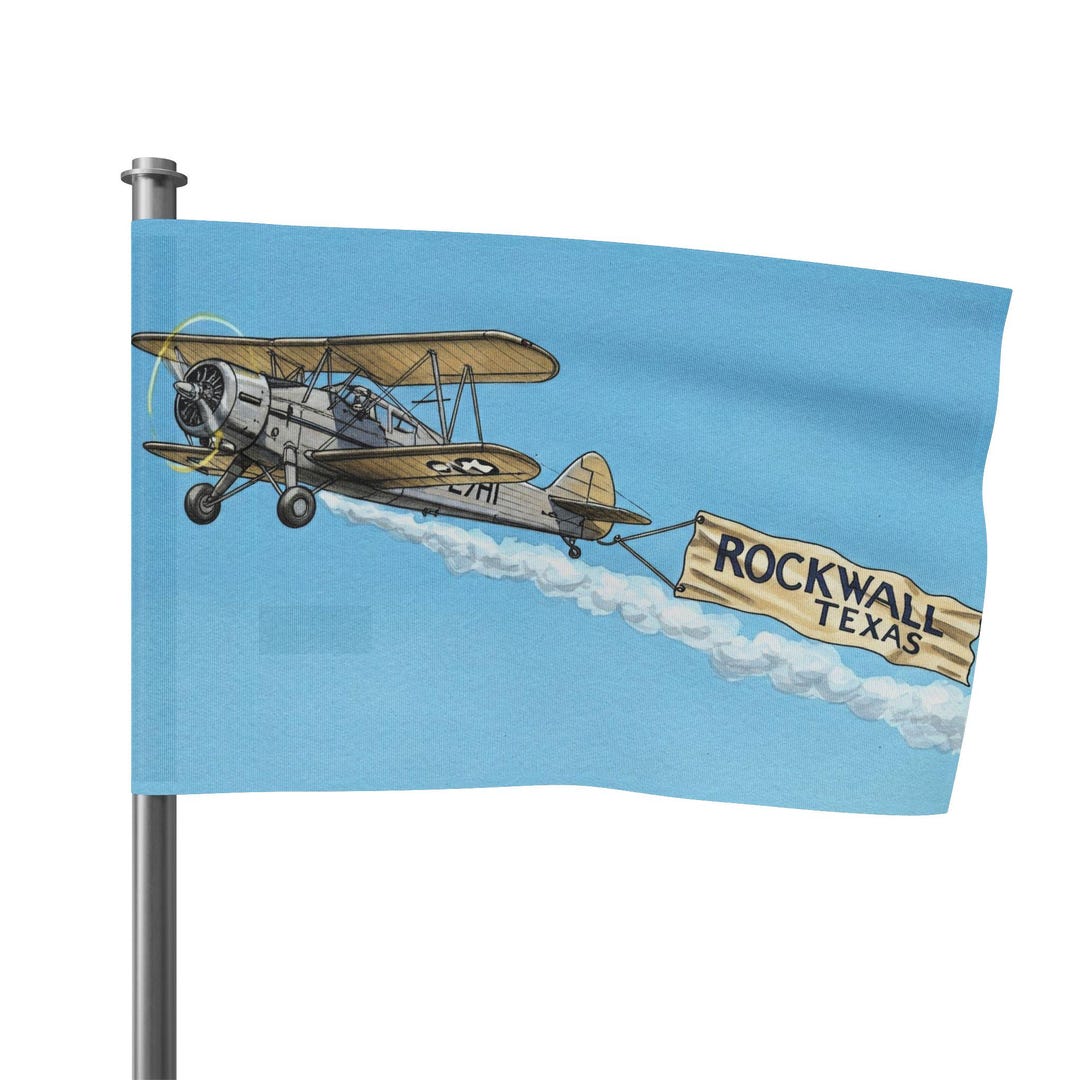 Rockwall Texas Aviator Flag Banner - Vintage Airplane Decor, Texas ...