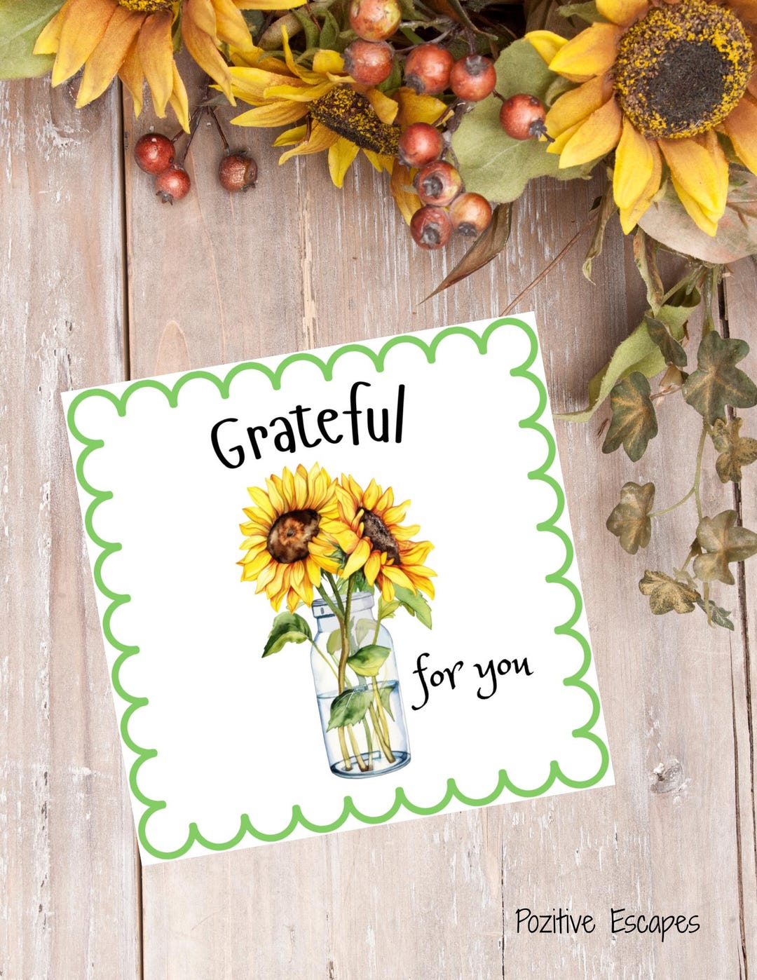 Sunflower Grateful Gift Tags: 3x3 Printable Fall Favor Tags (PDF/PNG ...
